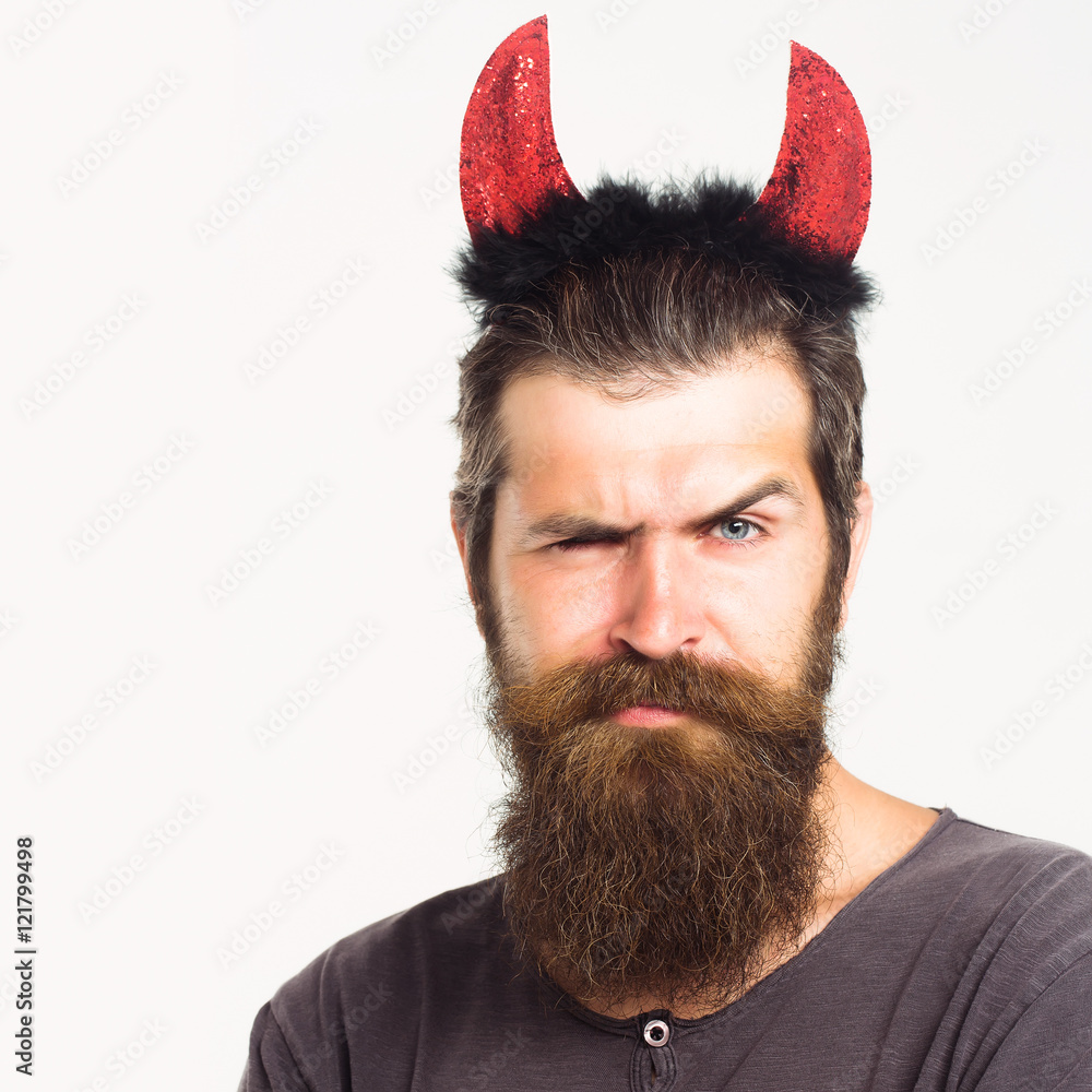 Young man with red horns Stock Photo | Adobe Stock