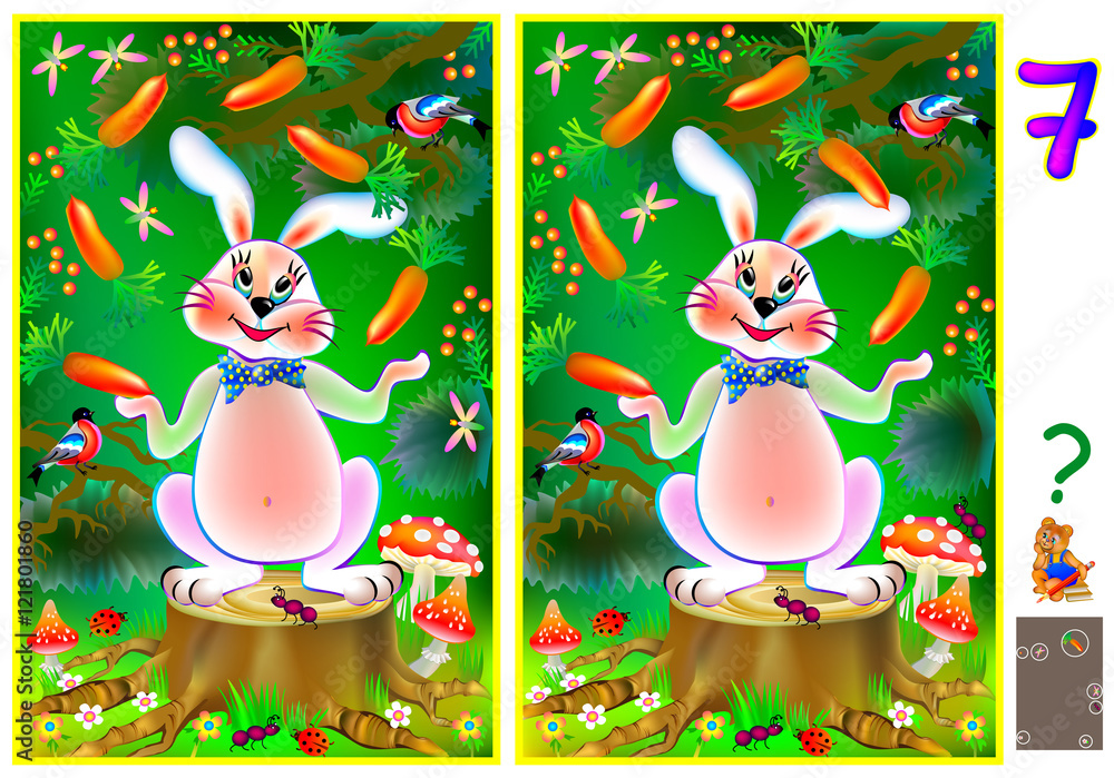 Exercises for young children - need to find 7 differences. Logic puzzle ...