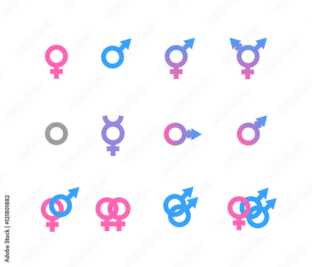 Colorful gender symbol and identity icons isolated on white background ...