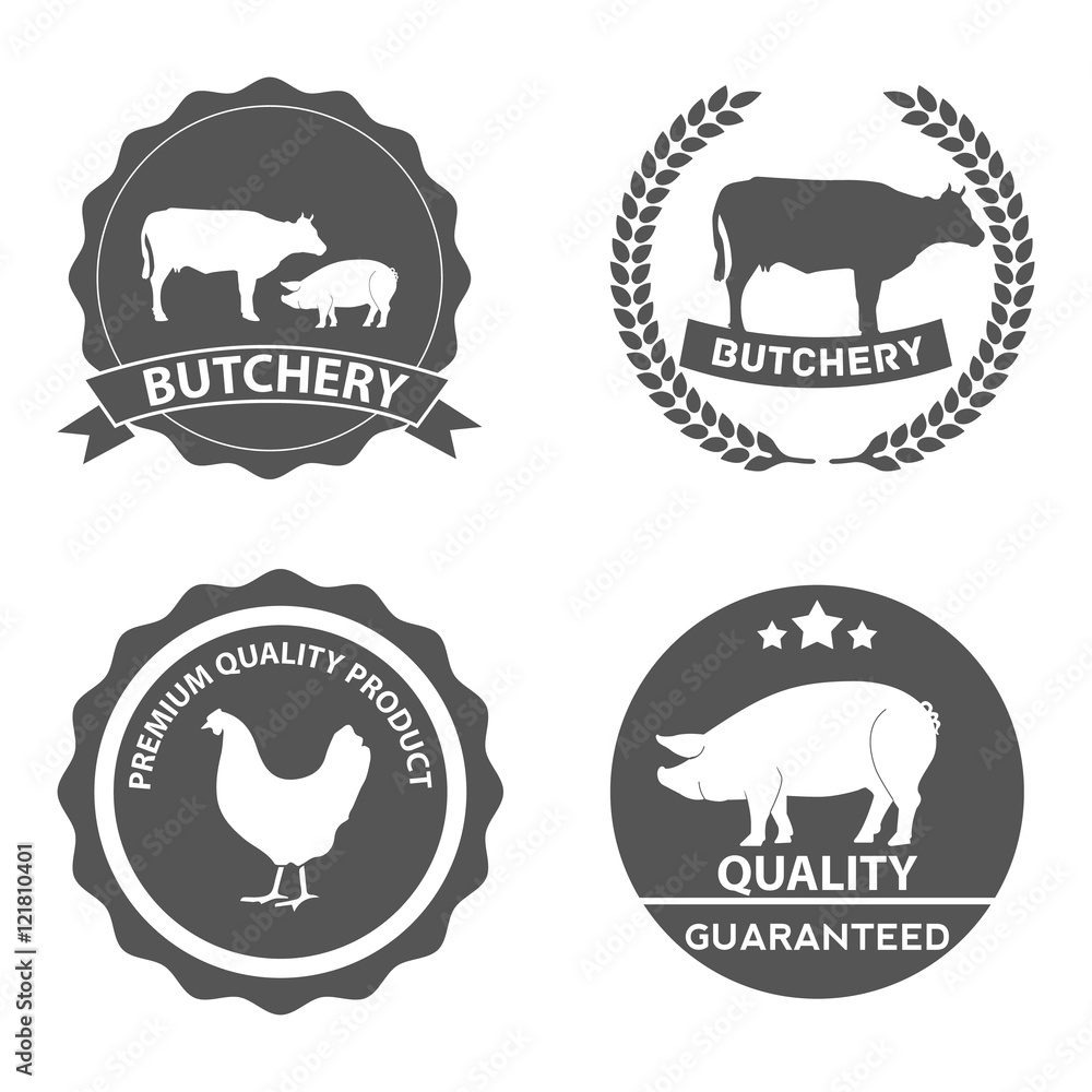 Set of butcher shop labels and design elements Stock Vector | Adobe Stock
