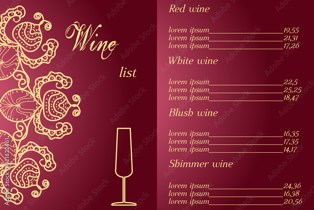 Corporate design. wine card template, luxurious style, elegant stylish ...