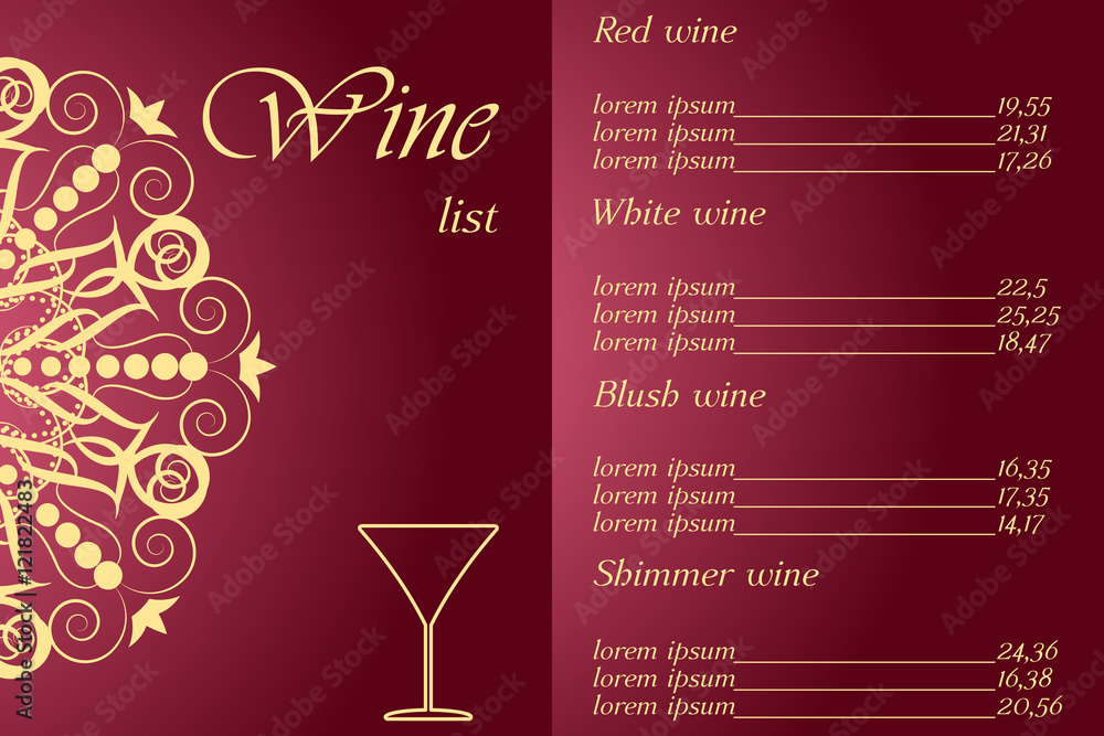 Corporate design. wine card template, luxurious style, elegant stylish ...