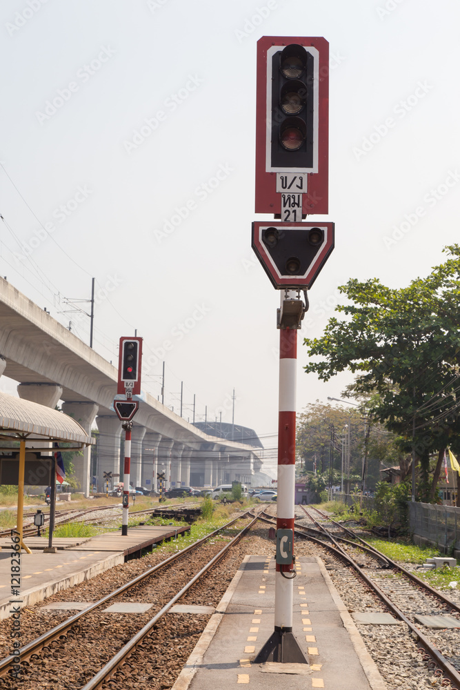 Train signals for railway and and traffic light for locomotive Stock ...