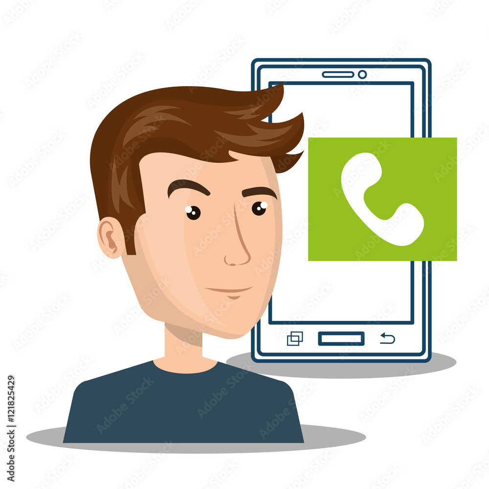 avatar man with smartphone device and telephone call icon vector ...