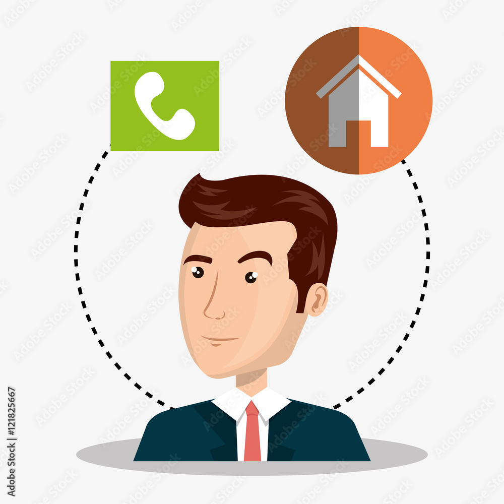 avatar man with mobile chat and social media icon set. colorful design ...