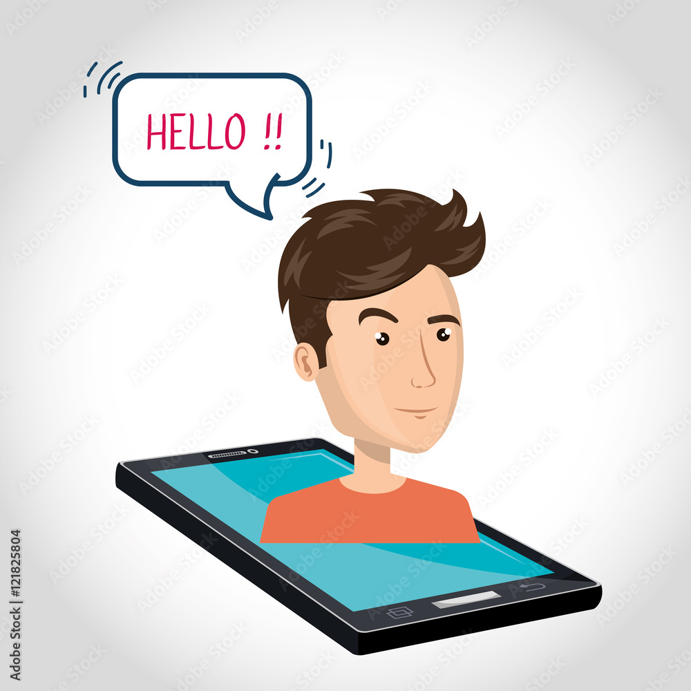 smartphone and avatar man with mobile chat and social media icon set ...