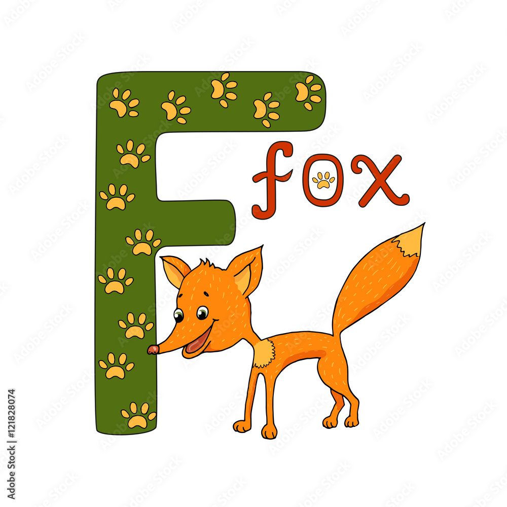 Vector illustration of cute fox and letter of the alphabet F. Stock ...