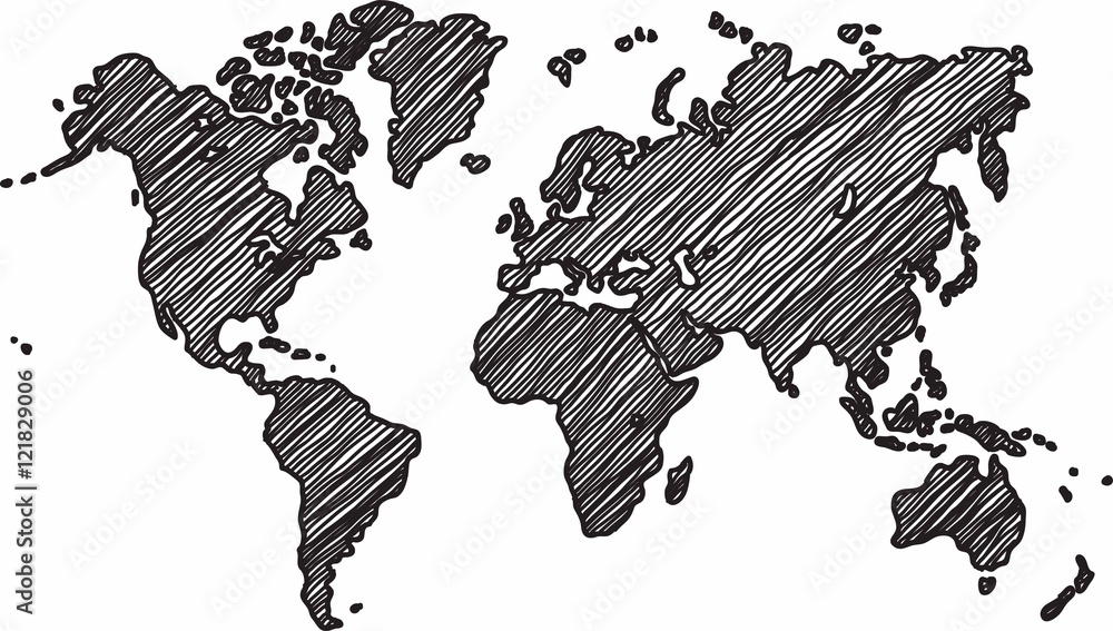 Freehand world map sketch on white background. Stock Vector | Adobe Stock