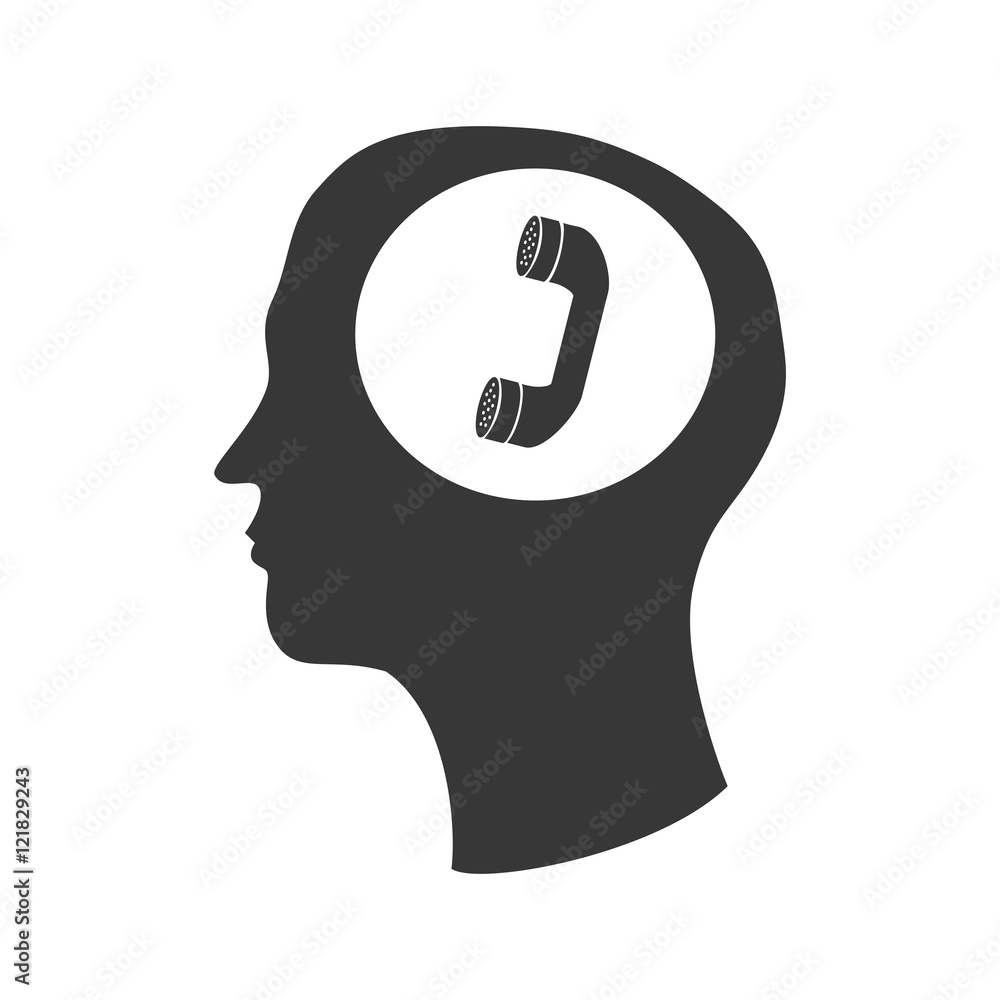 human head profile with telephone headset icon silhouette. vector ...