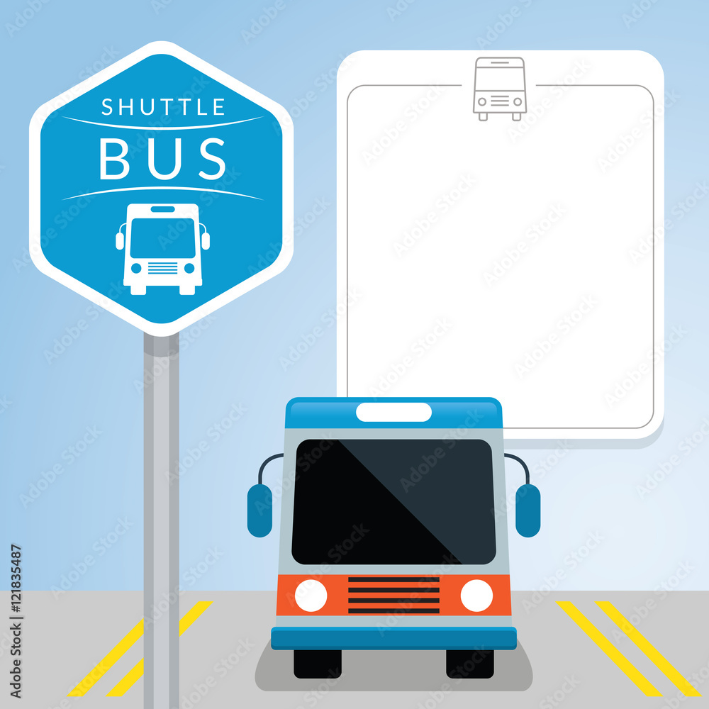 Shuttle Bus with Sign, Front View with Icons and Blank Space Stock ...
