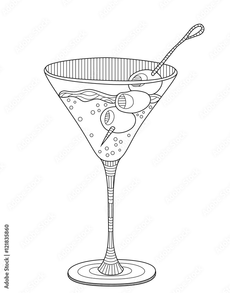 Martini adult coloring page in zentangle style Stock Vector | Adobe Stock