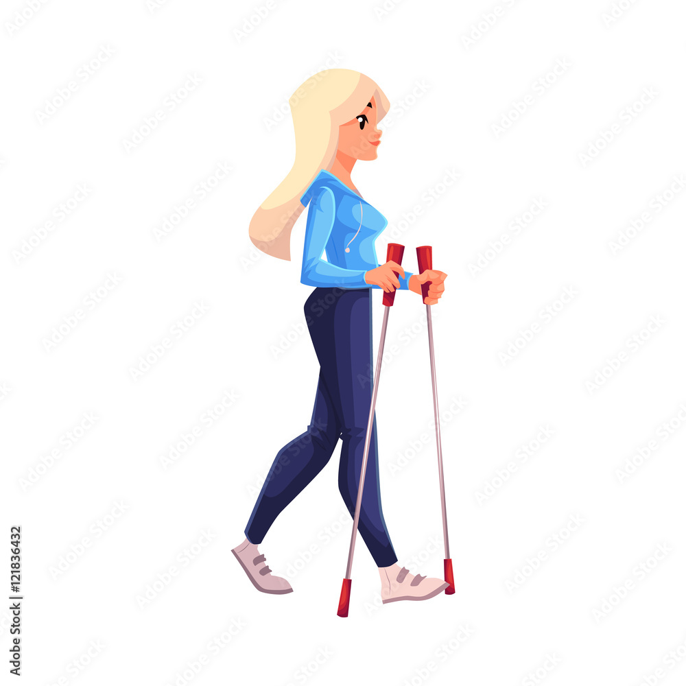 Female nordic walker, cartoon style vector illustration isolated on ...