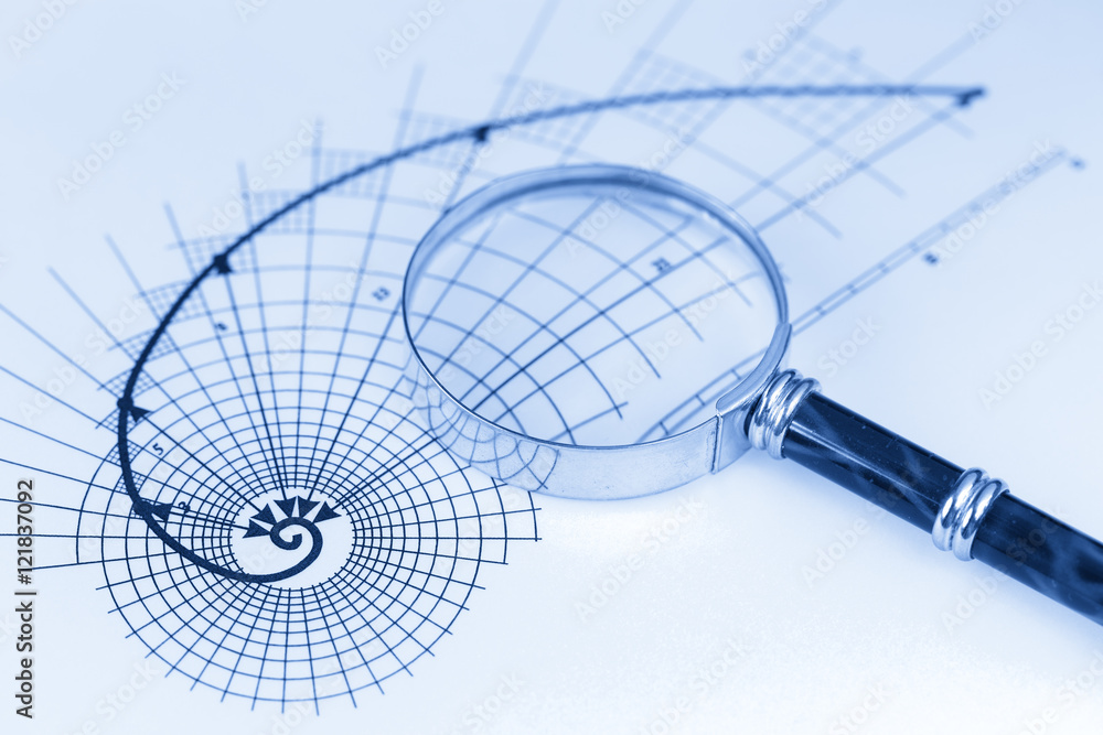 magnifying glass & architectural drawing of the golden section Stock ...