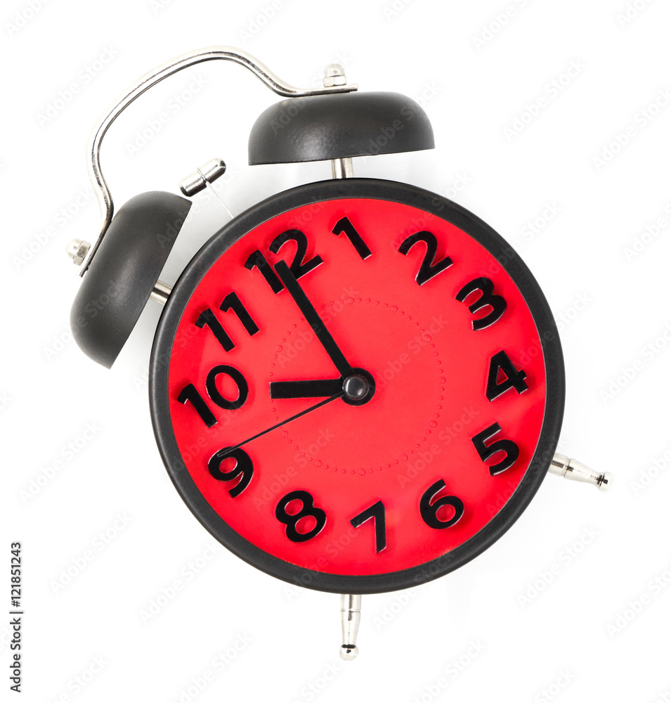 Red clock pointing at 20 white background. Stock Photo | Adobe Stock