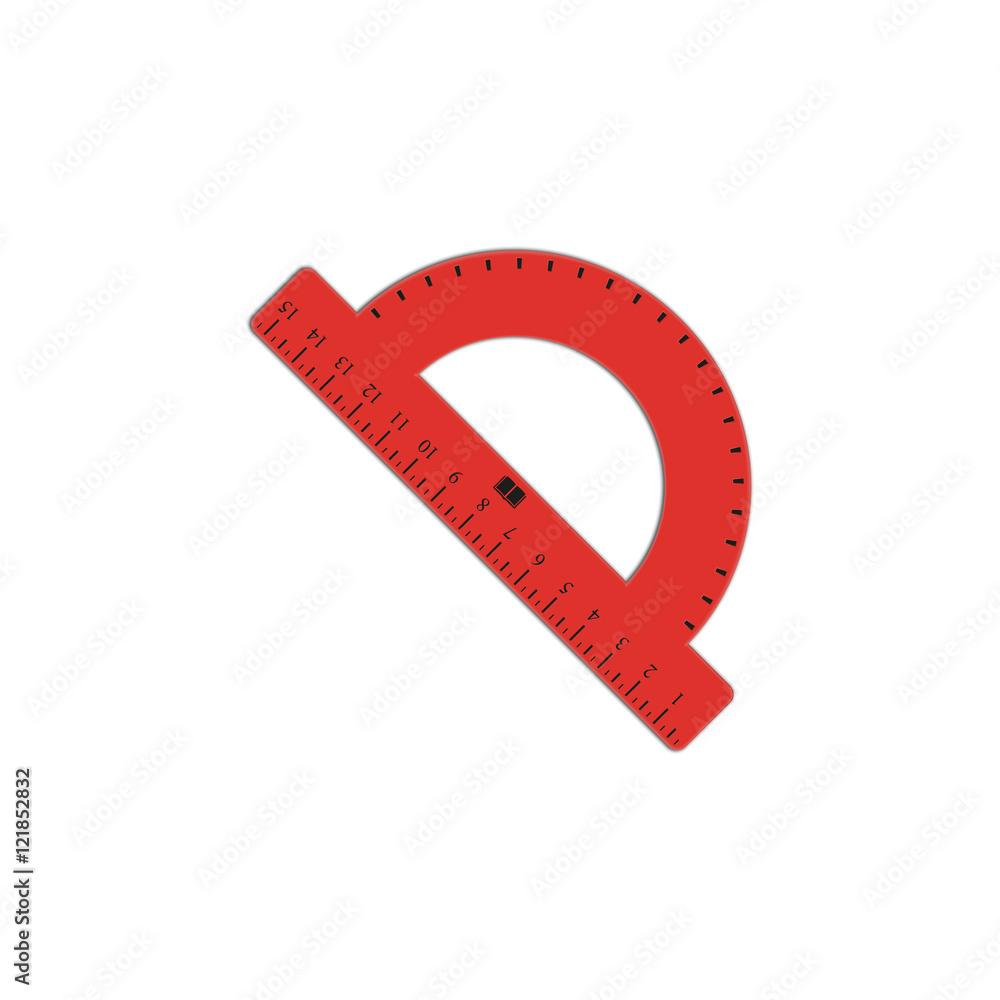 Red realistic protractor. Student supplies image. Top view illustration ...