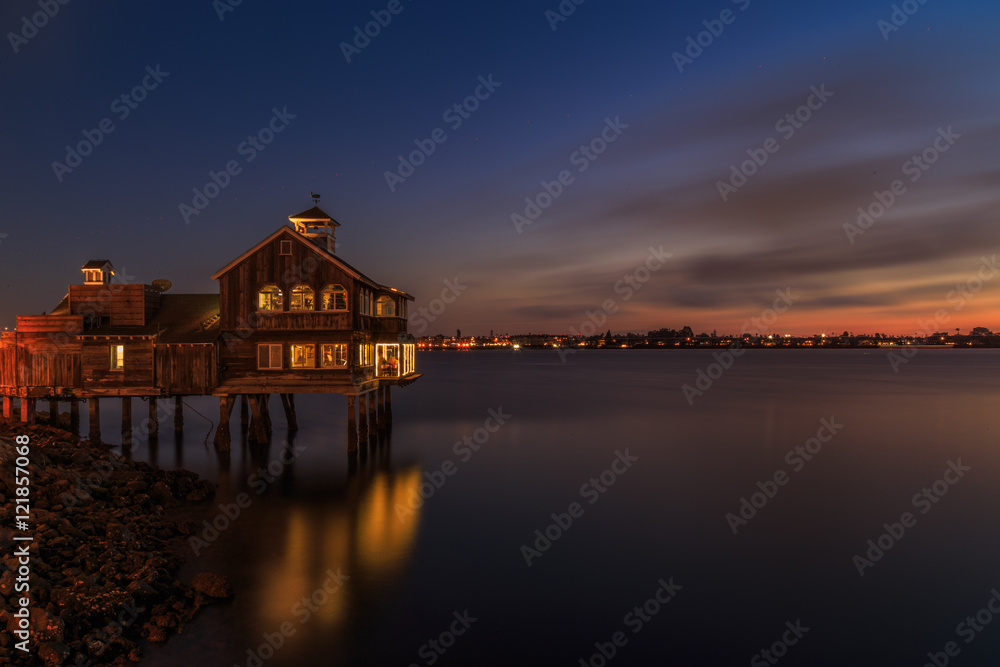 pier cafe wall mural wallpaper | Muraledesign.com