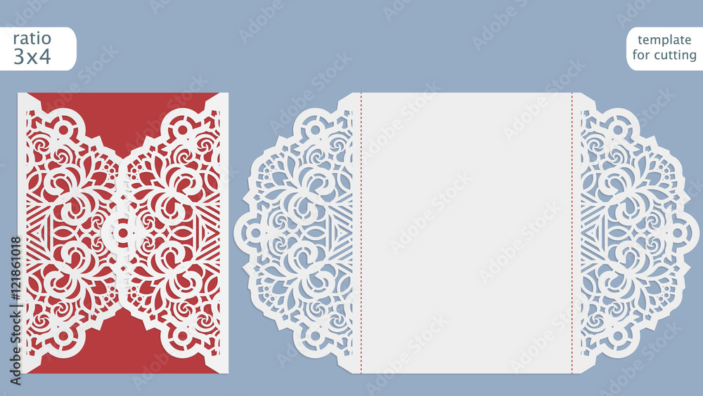 Laser cut wedding invitation card template. Cut out the paper card with ...