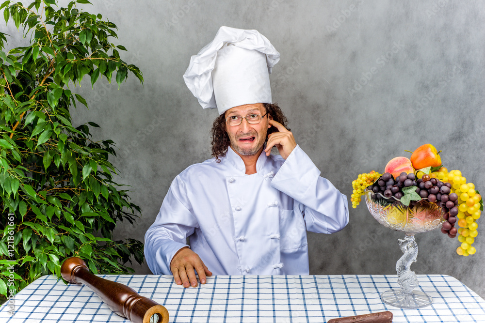 thinking chef scratching his head Stock Photo | Adobe Stock