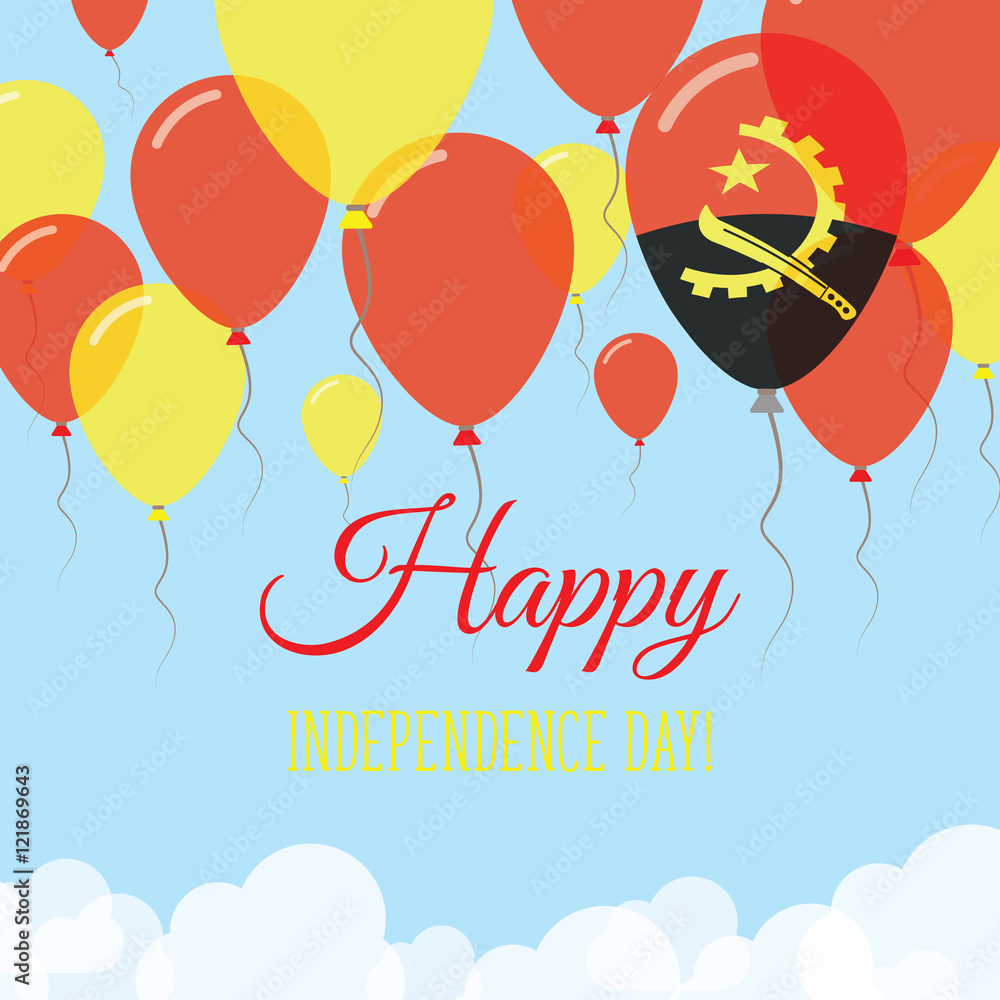 Angola Independence Day Flat Greeting Card. Flying Rubber Balloons in ...