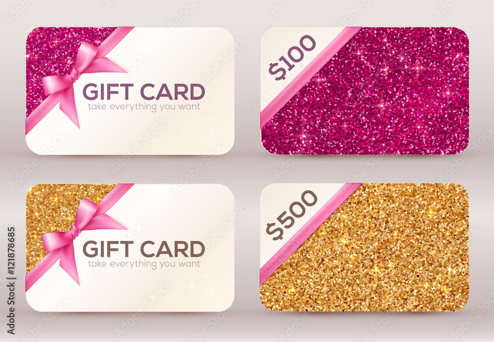 Set of golden and pink glitter vector gift cards templates Stock Vector ...
