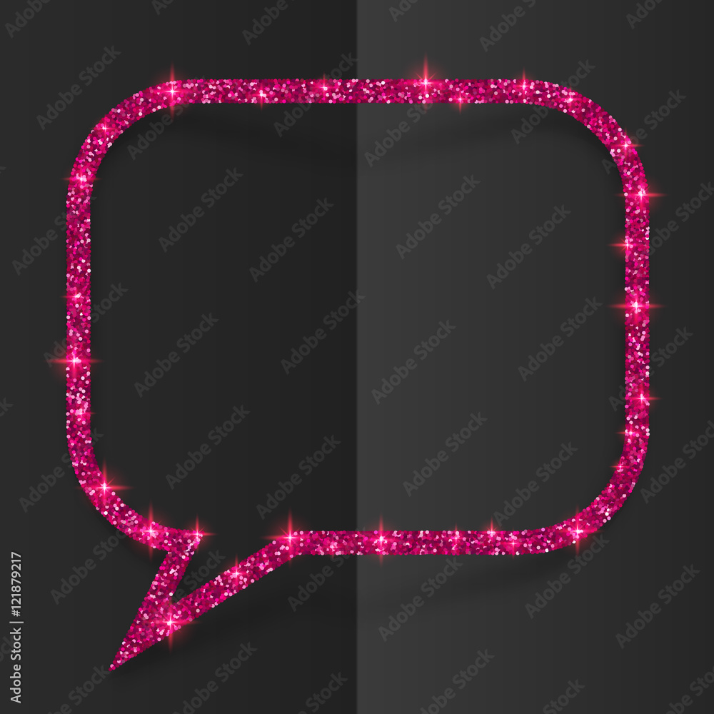 Pink glitter vector speech bubble frame isolated on black background ...