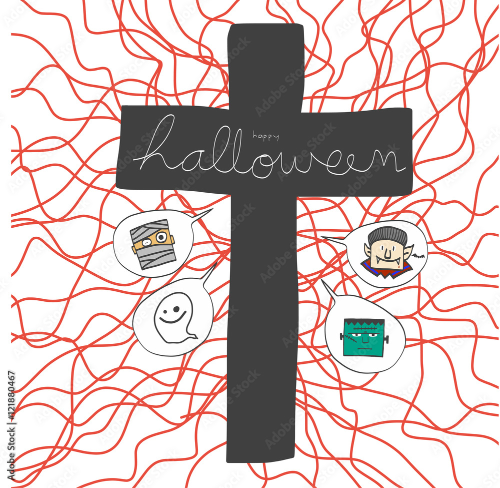 Halloween cross and monster cartoon illustration Stock Vector | Adobe Stock