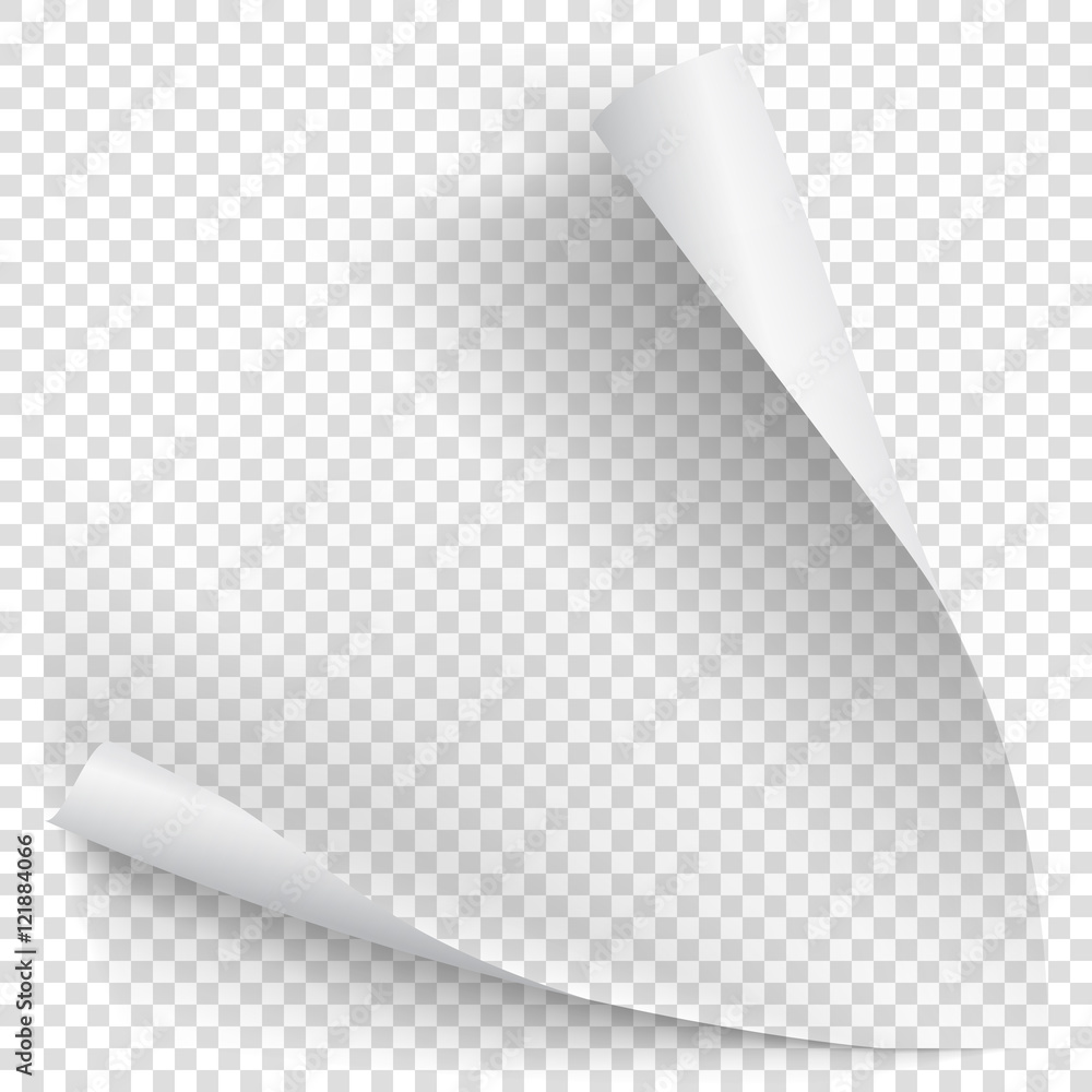 White gradient paper curl with shadow isolated on transparent ...