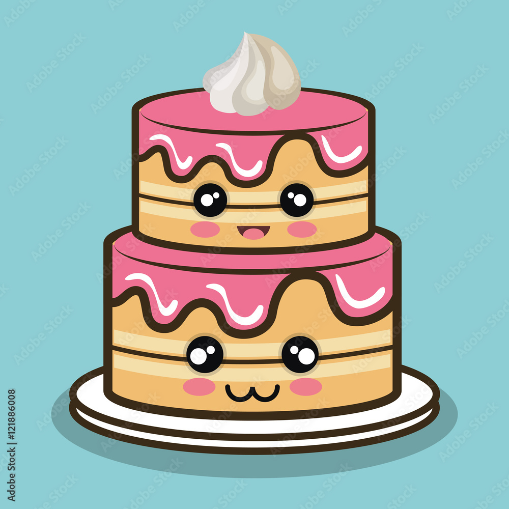big cake cartoon with cream pink graphic vector illustration eps 10 ...