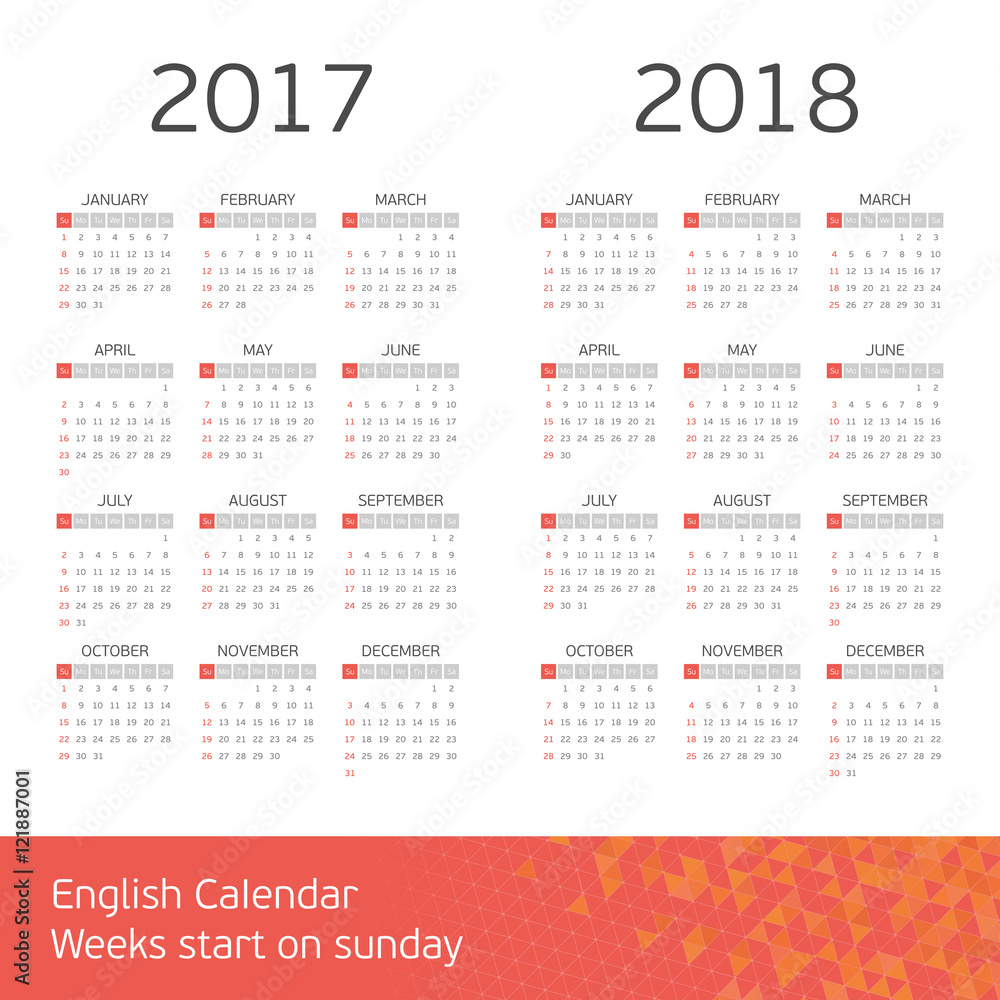 English calendar for two years. Stock Vector | Adobe Stock