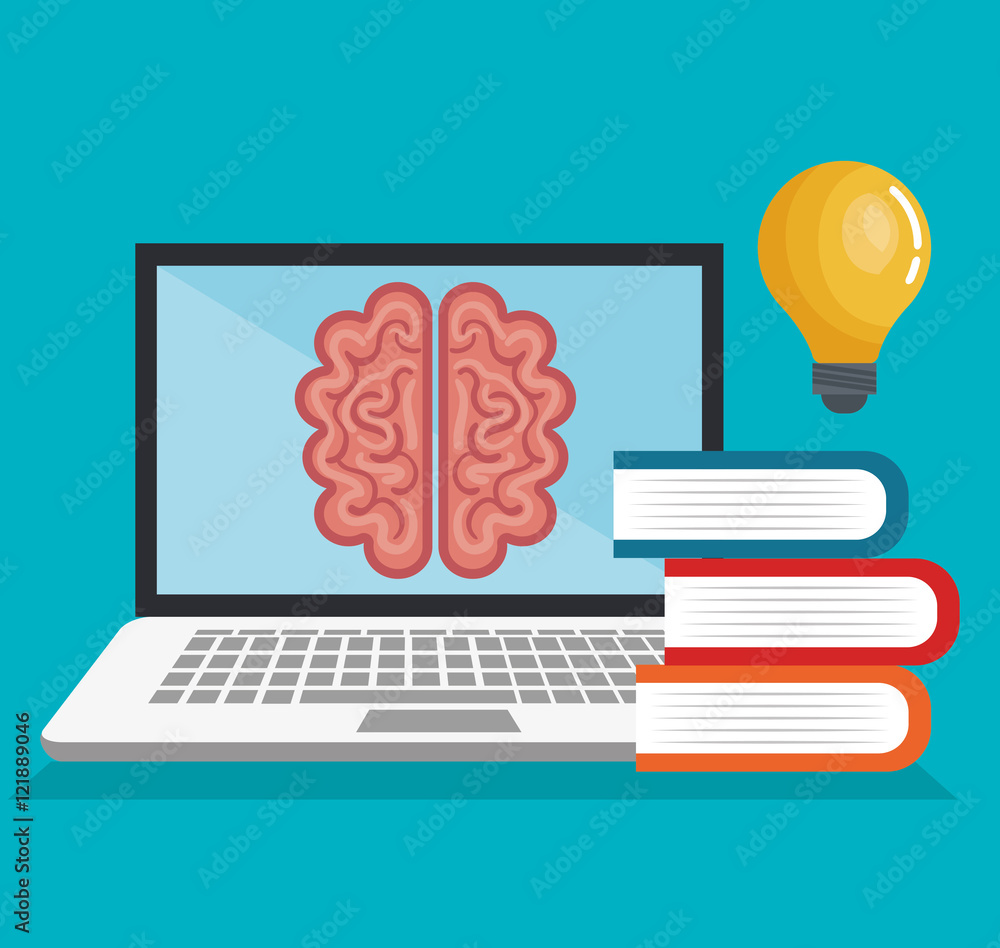 online education, brain mind think learning blue background design ...