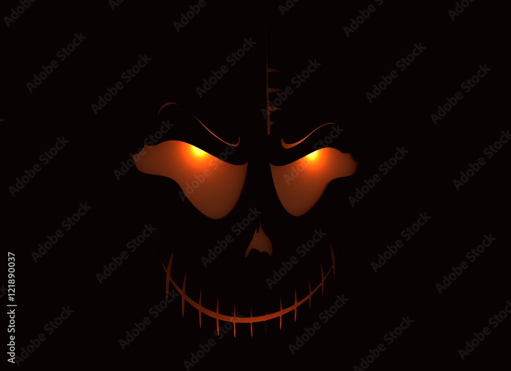 Doodle Skull with Evil Laugh. Simple silhouette. Neon shining. 3D ...