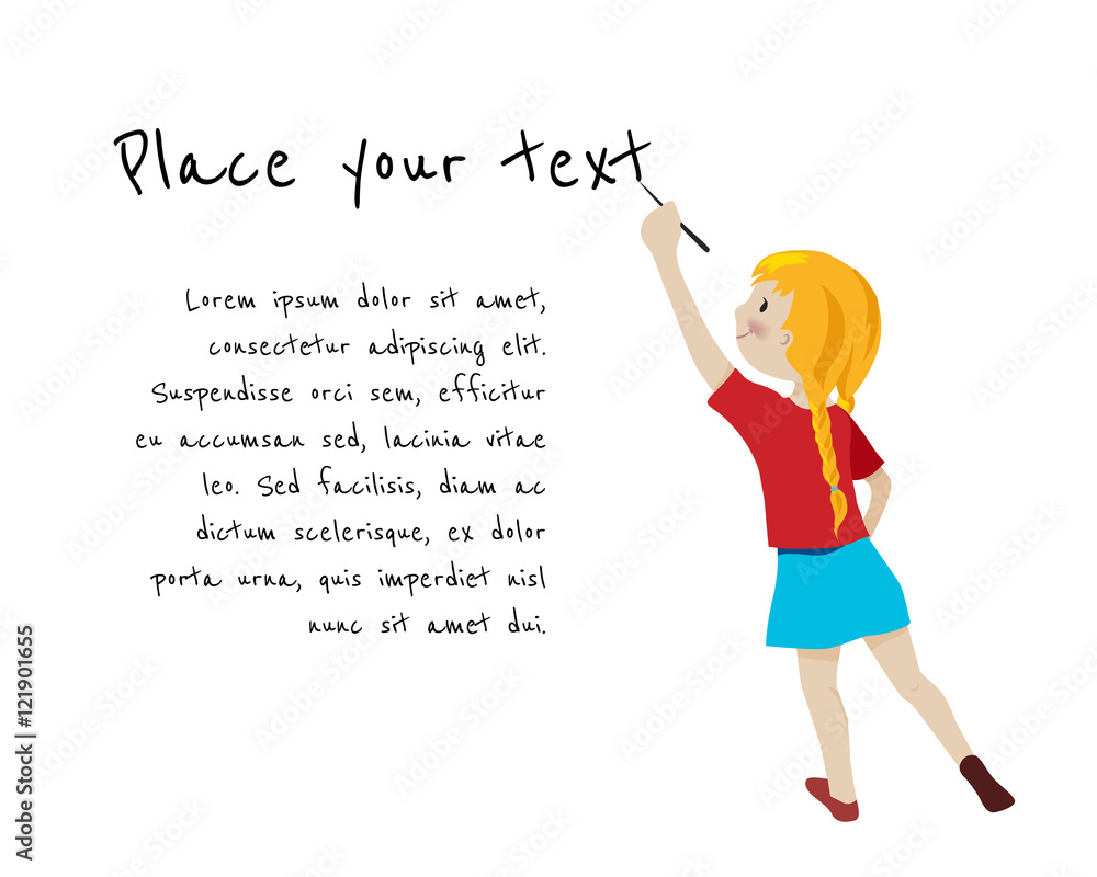 Girl writing on white background cartoon vector Stock Vector | Adobe Stock