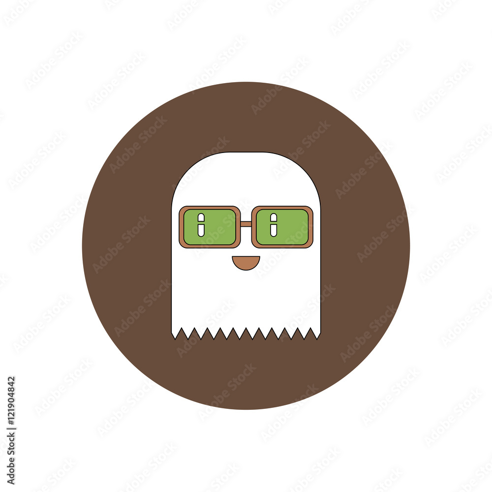Vector illustration in flat design Halloween icon ghost with glasses ...