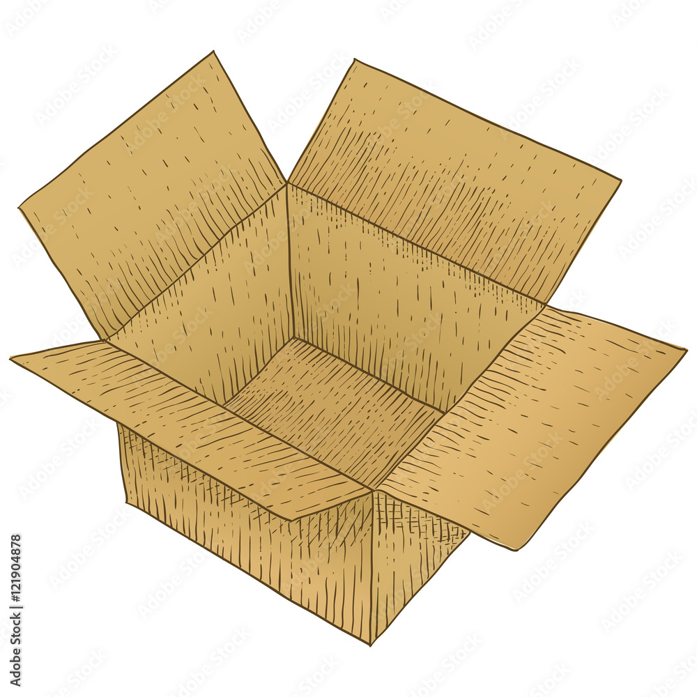 Brown open cardboard box. Hand drawn colored sketch Stock Vector ...