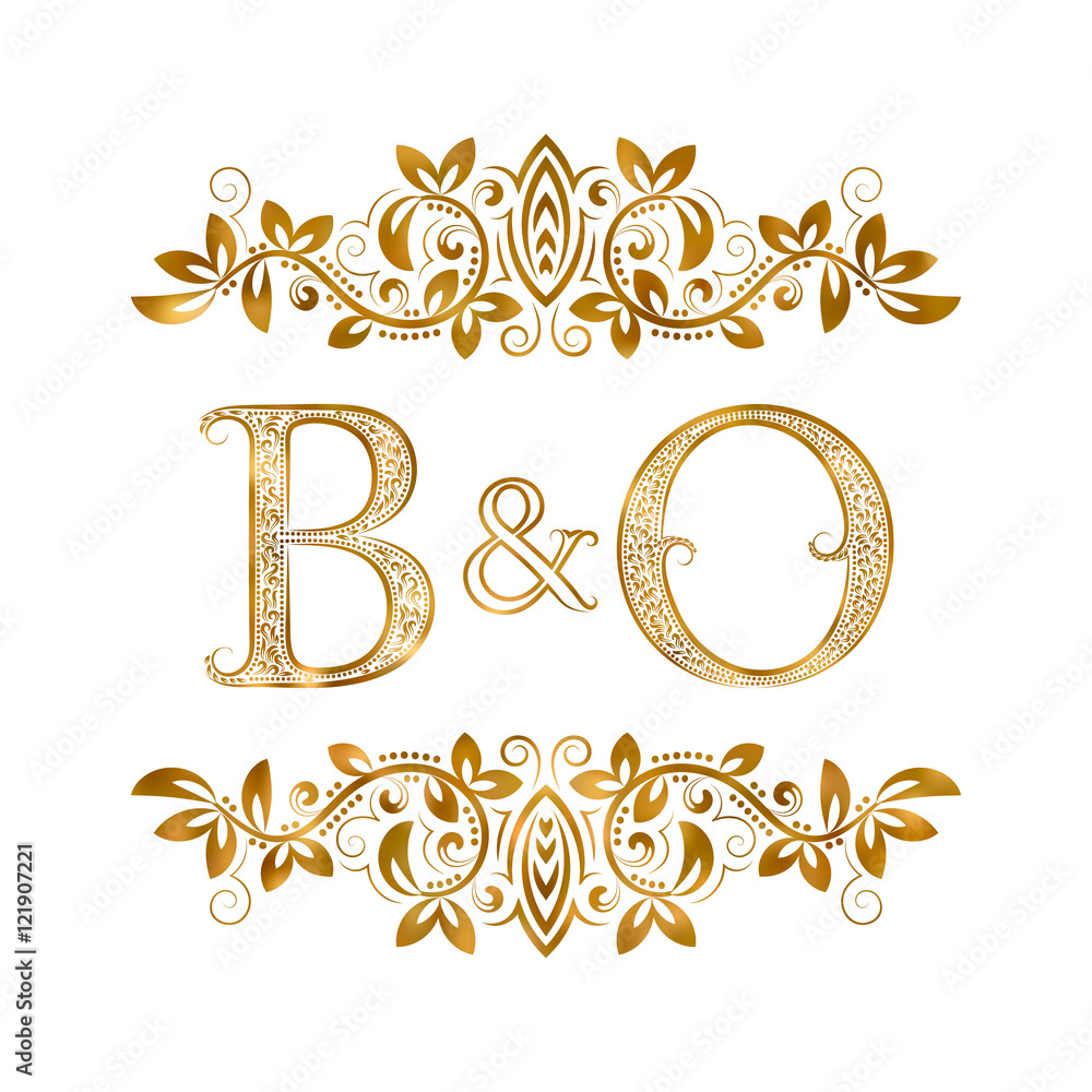 B&O vintage initials logo symbol. Letters B, O, ampersand surrounded ...