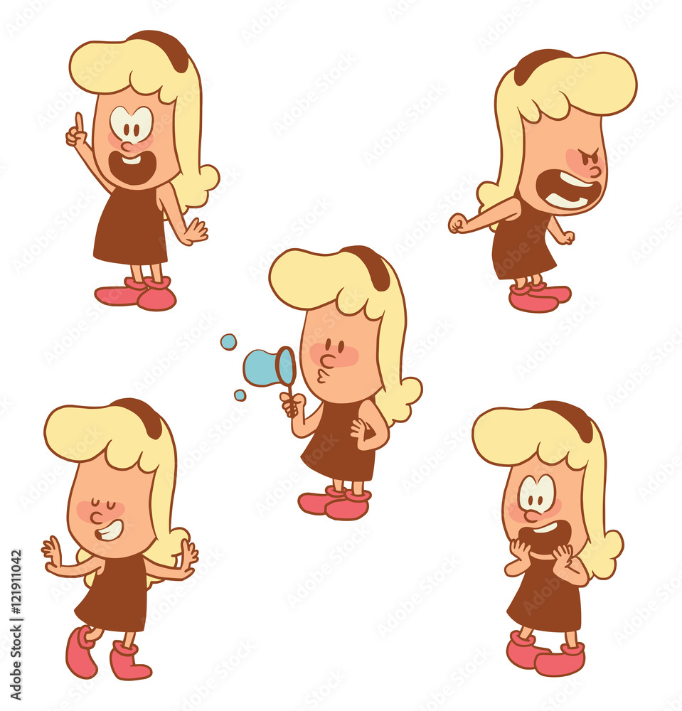 Vector Cartoon Set Of Cute Little Girls Admiring At Something Dancing vector-cartoon-set-of-cute-little-girls-admiring-at-something-dancing