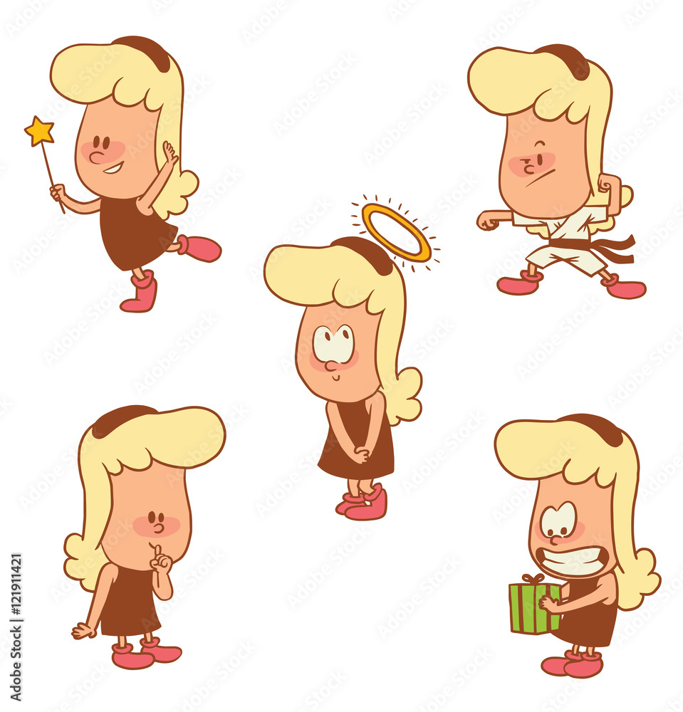 Vector cartoon set of cute little girls: with halo over her head ...