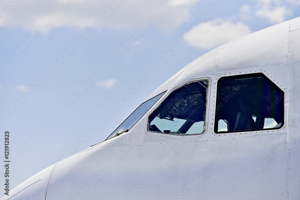 Pilot cockpit seen from outside airplane Stock Photo | Adobe Stock