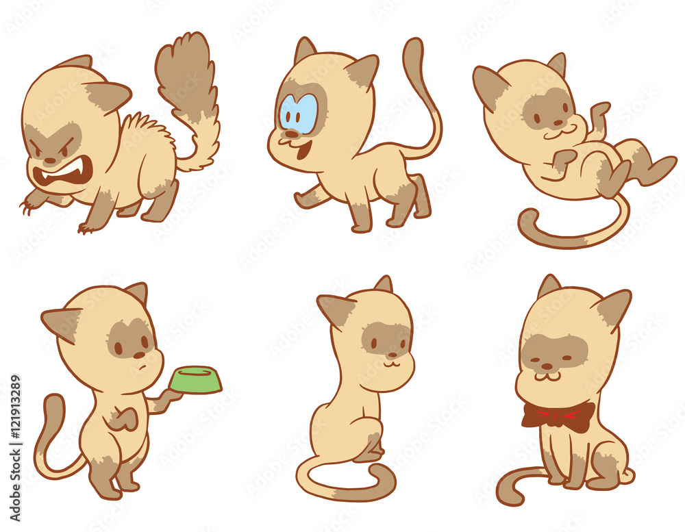 Vector cartoon set of cute little cats: angry, walking, lying on his ...