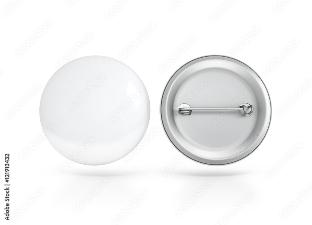 Blank white button badge mockup, front and back side, clipping path, 3d ...