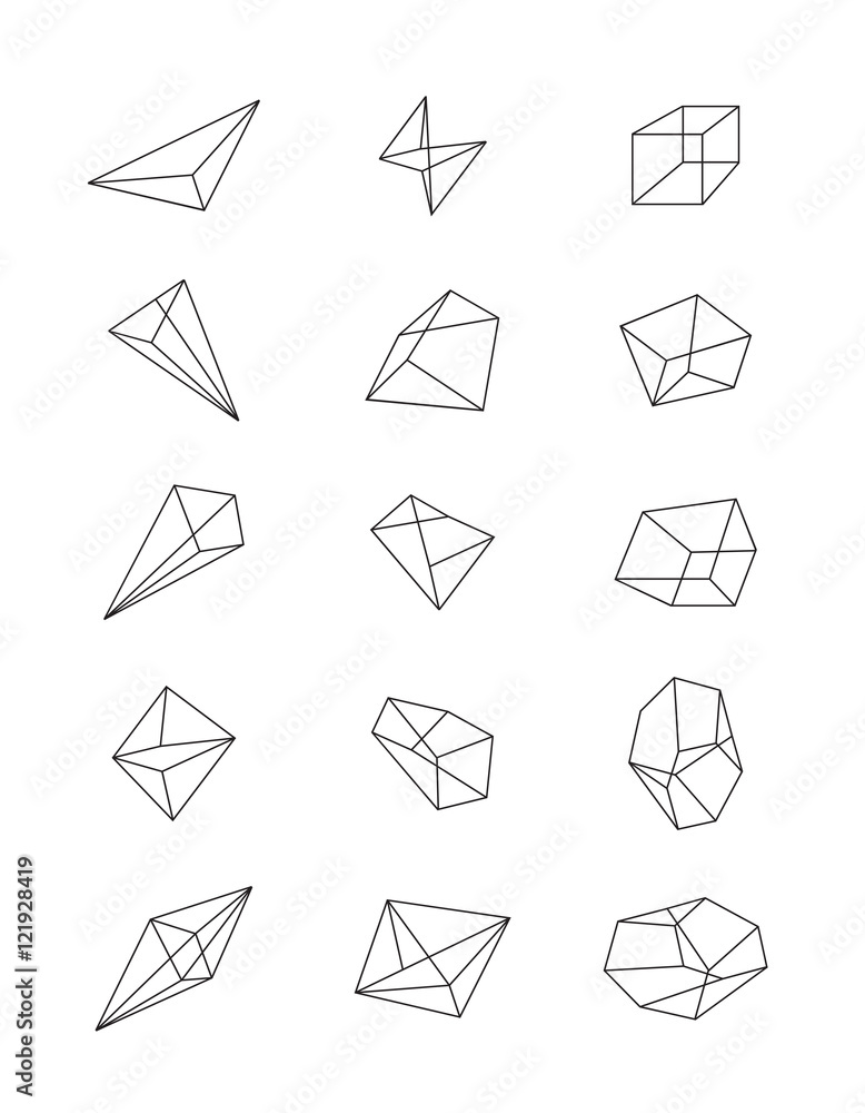 Set of geometric shapes in perspective. Line design, vector isolated ...