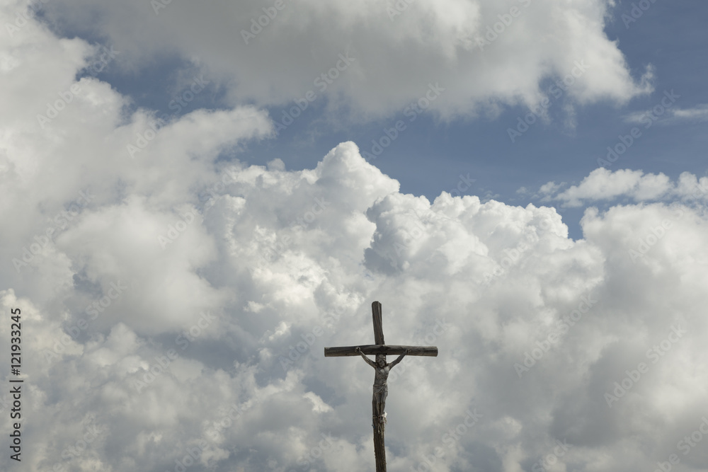 Religious cross in Heaven with clouds in the background Stock Photo ...