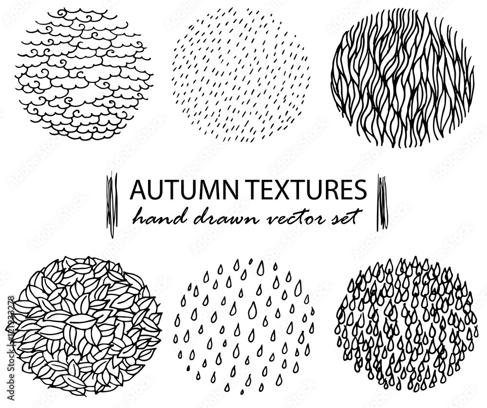 Set of the hand drawn textures and brushes. Autumn collection of ...