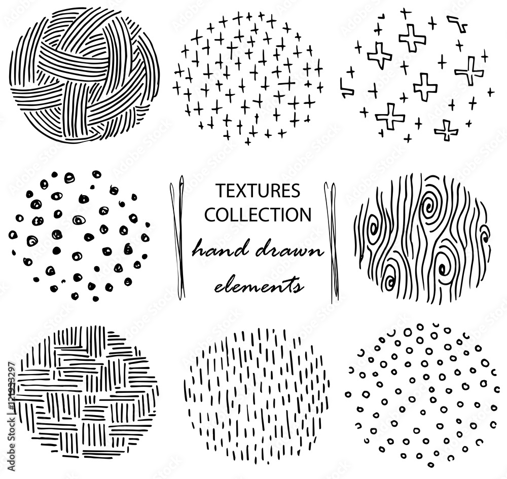 Set of the hand drawn textures and brushes. Collection of the artistic ...