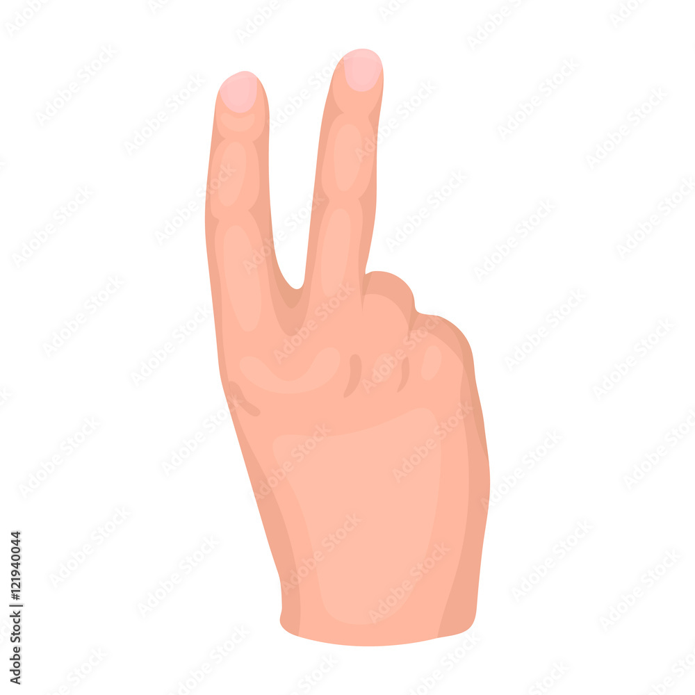 Victory sign icon in cartoon style isolated on white background. Hand ...