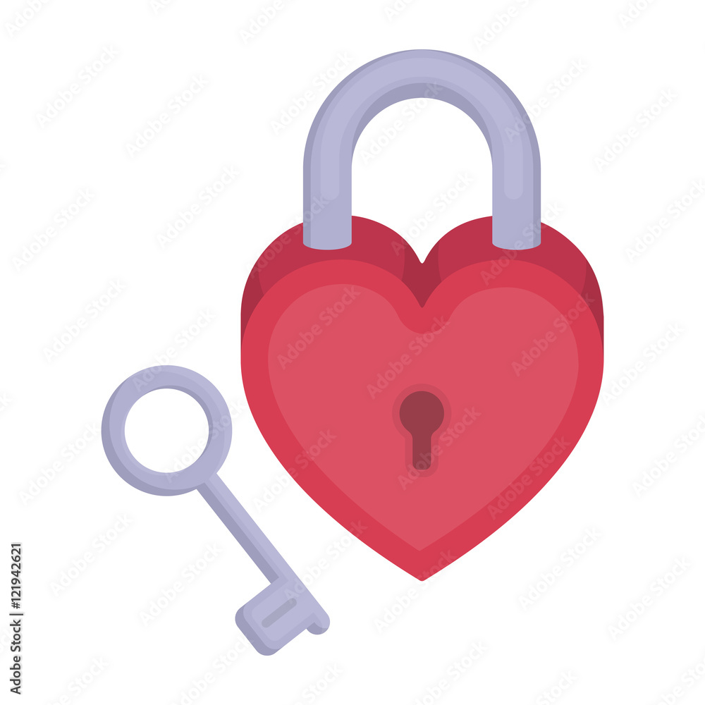 Lock and key icon in cartoon style isolated on white background ...