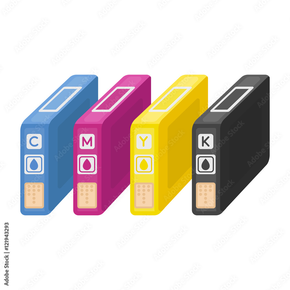 Ink cartridges in cartoon style isolated on white background ...