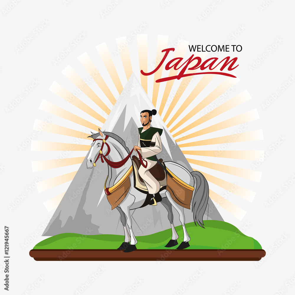 Samurai and horse cartoon icon. Japan and asian culture theme. Colorful ...