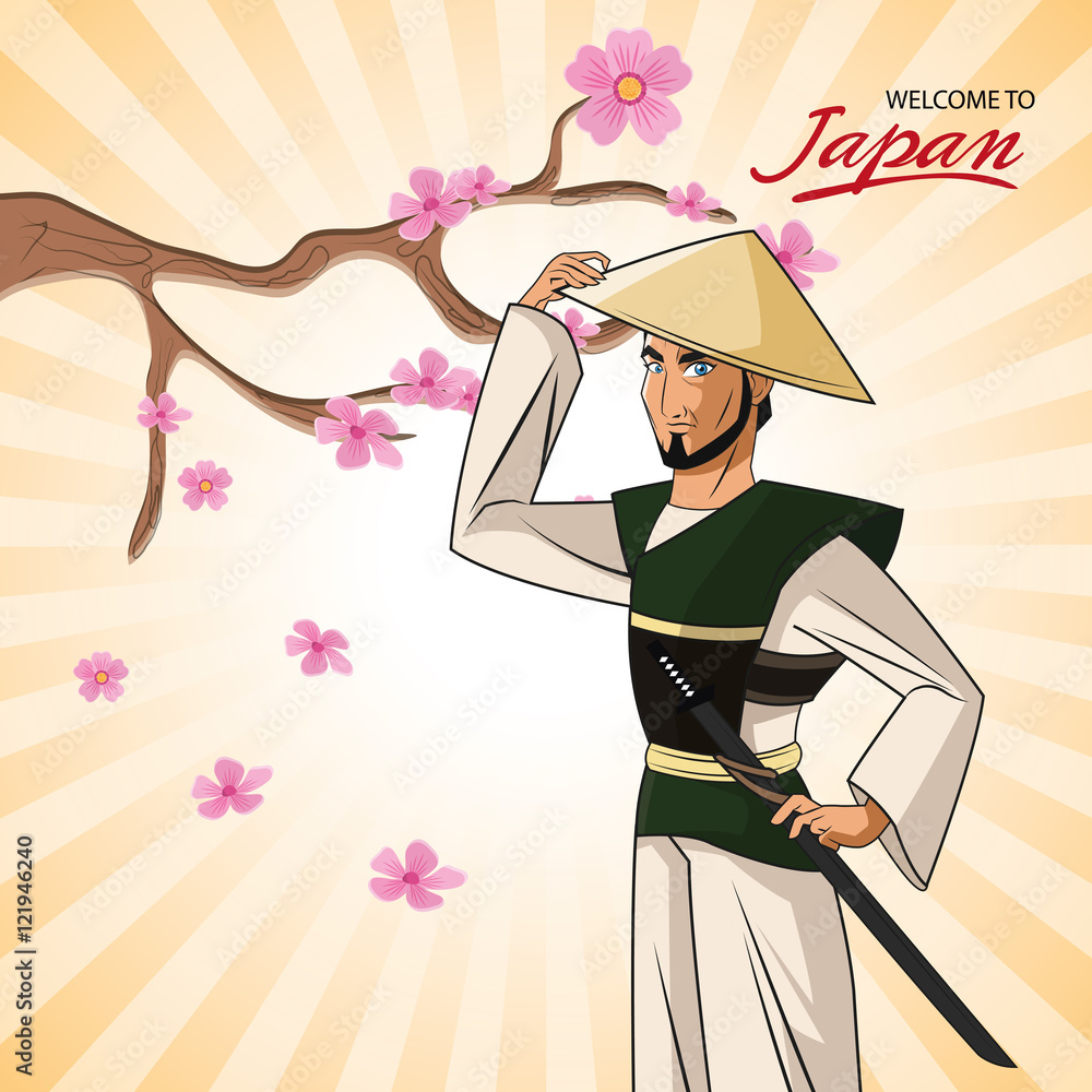 Samurai man cartoon icon. Japan and asian culture theme. Colorful ...