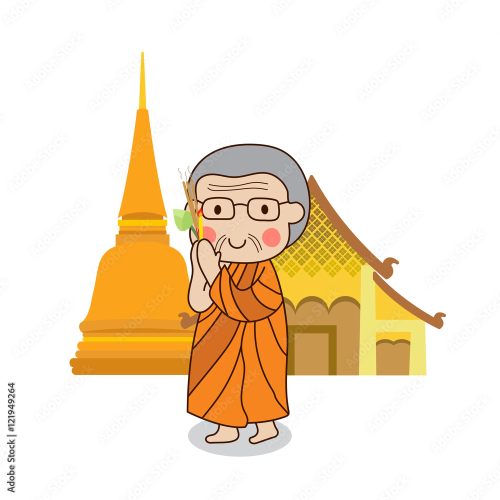 Buddhist monk walking with lighted candles in hand around a temple to ...